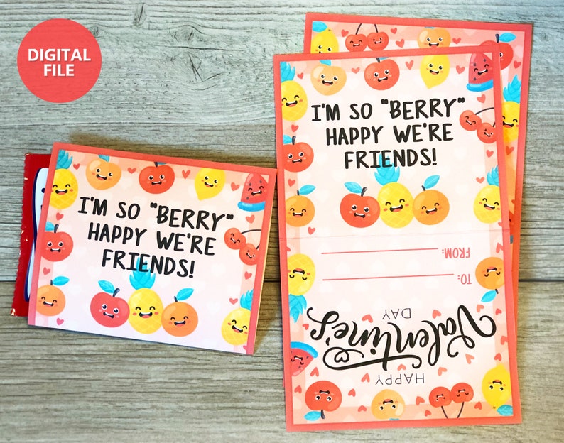 Printable Valentine's Day Fruit Snack Cards, Berry Happy We're Friends ...