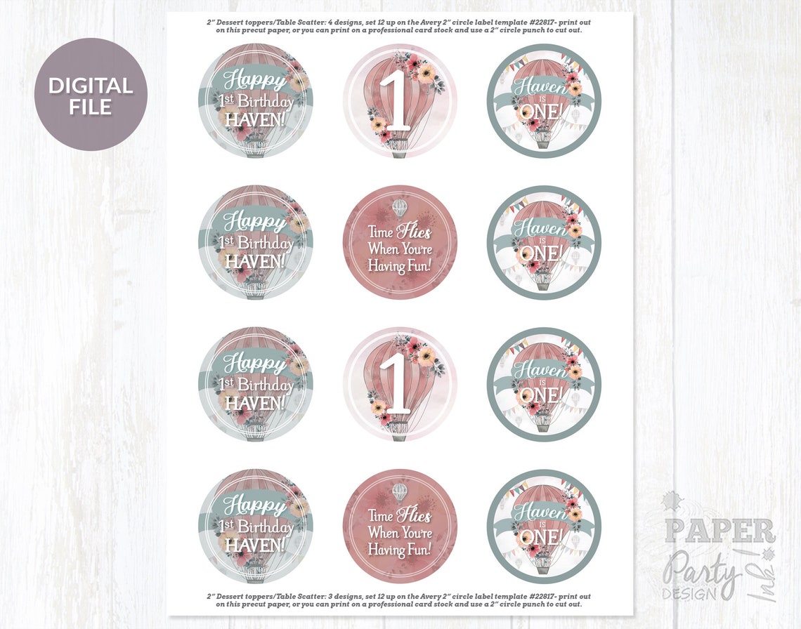 Printable Hot Air Balloon Birthday Cupcake Toppers Hot Air - Etsy