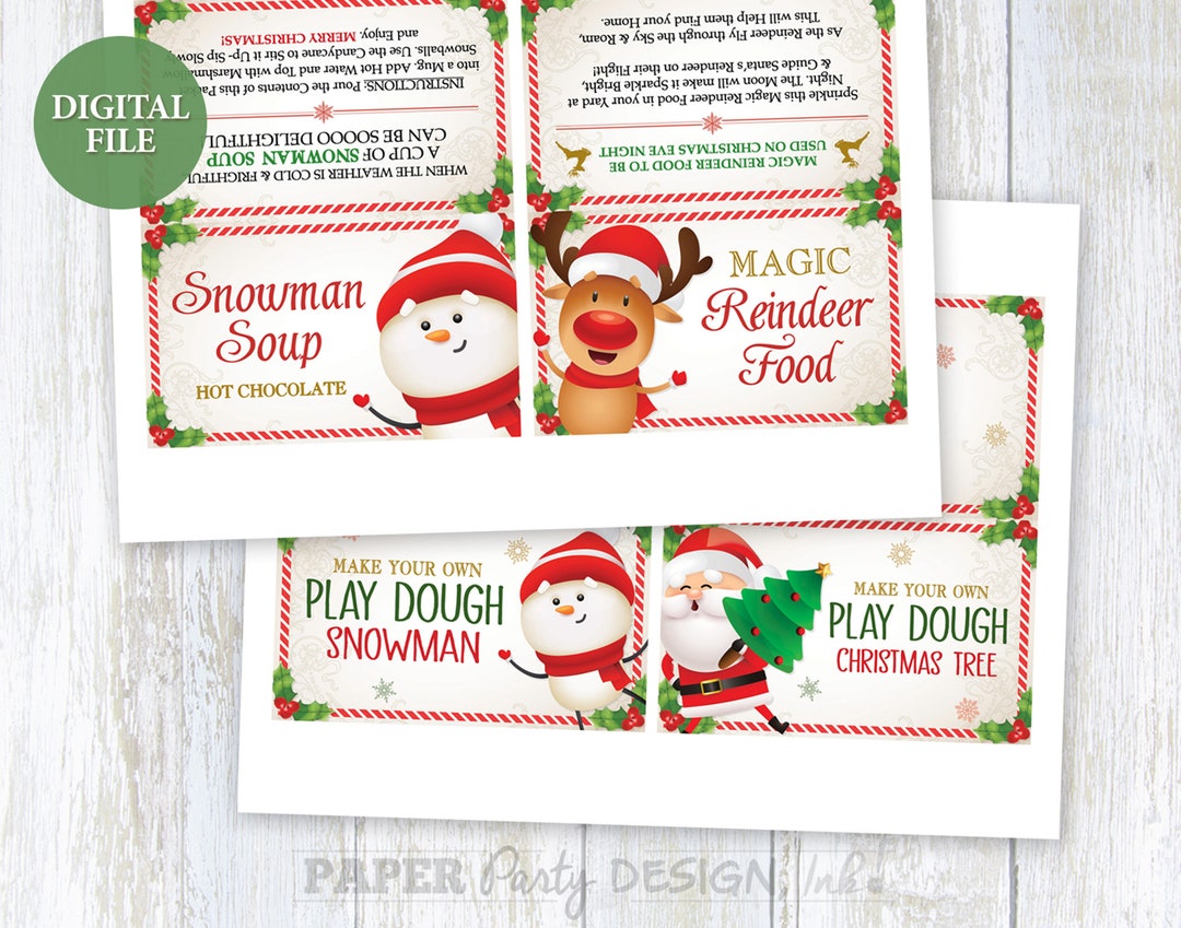 Printable Snowman Soup, Reindeer Food and Christmas Play Dough Bag ...