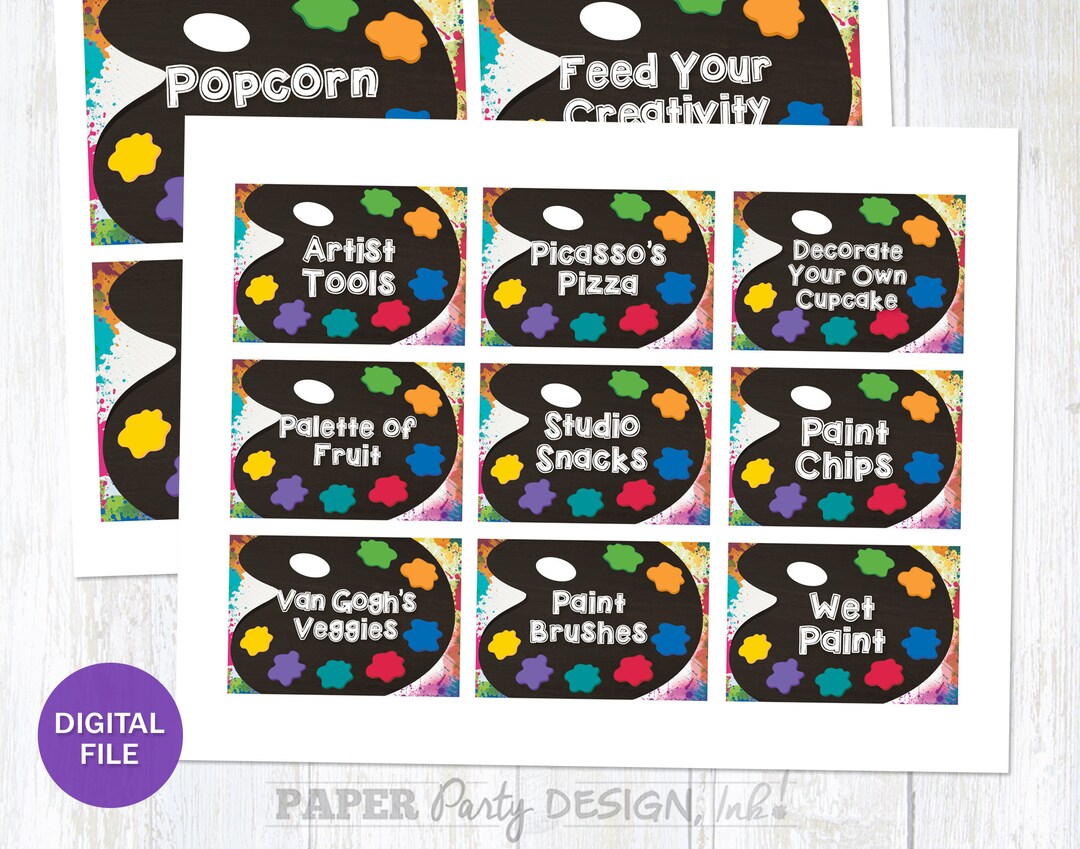 Printable Art Party Food Labels, Paint Party Decorative Food Cards Set ...