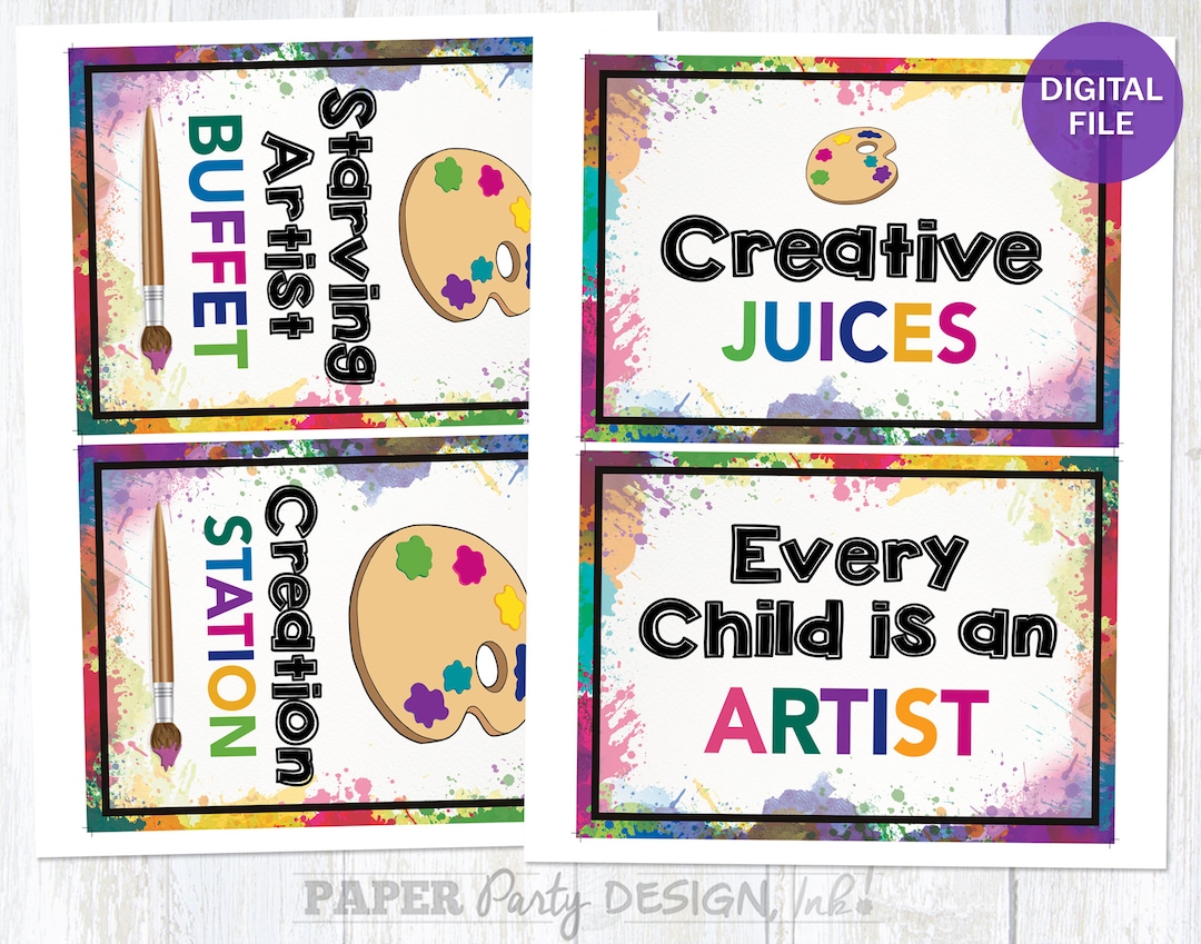 Printable Art Party Signs Set of 4, 5" X 7" Paint Party Signs, Art ...