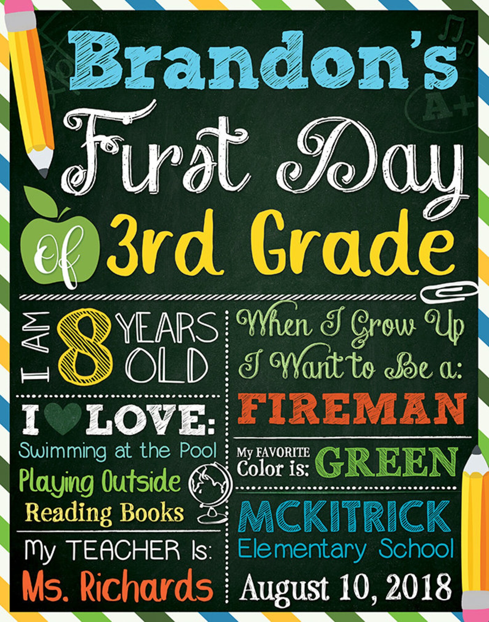 Back to School Personalized Chalkboard Sign 11 X - Etsy