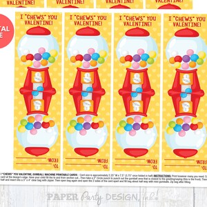 Printable Valentine's Day Gumball Cards, I "chews" You Valentine ...