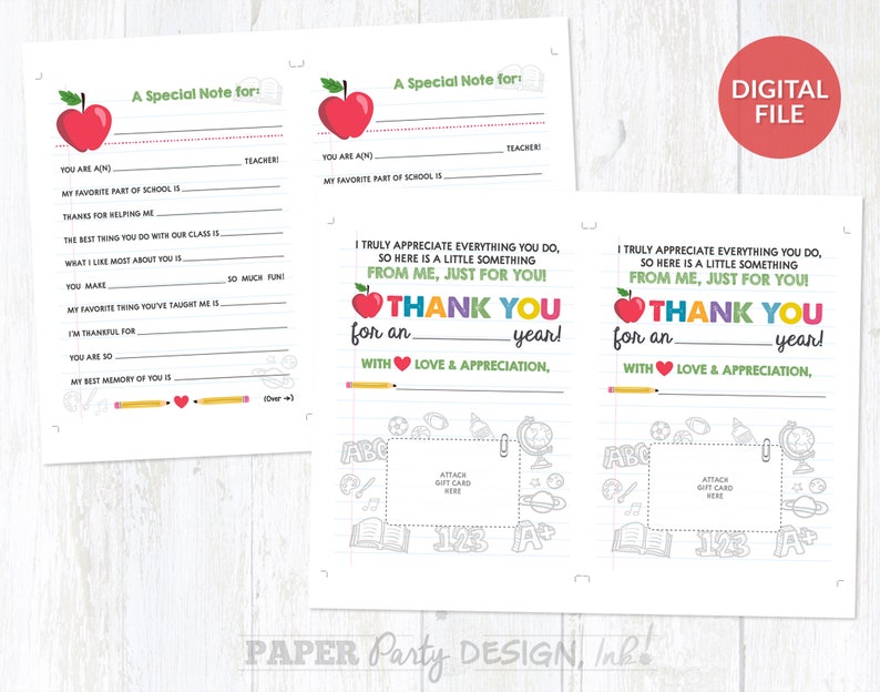 Instant Download Teacher Appreciation Thank You Note Teacher - Etsy