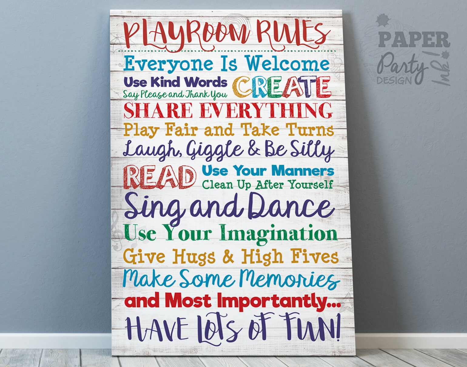 Playroom Rules Poster, 24" X 36" Playroom Rules Digital Poster ...
