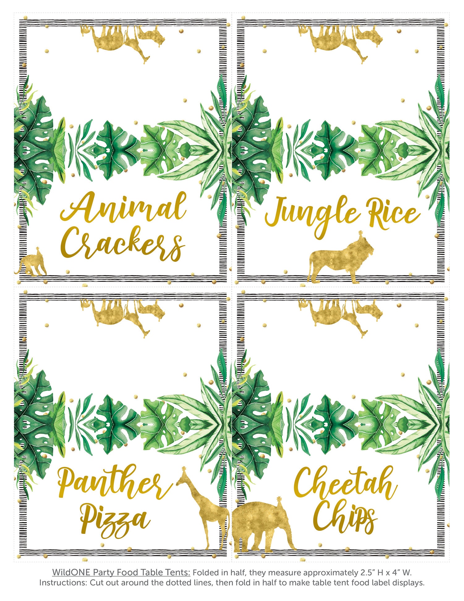 Wild ONE Birthday Food Labels, Golden Safari Party Printable Food ...