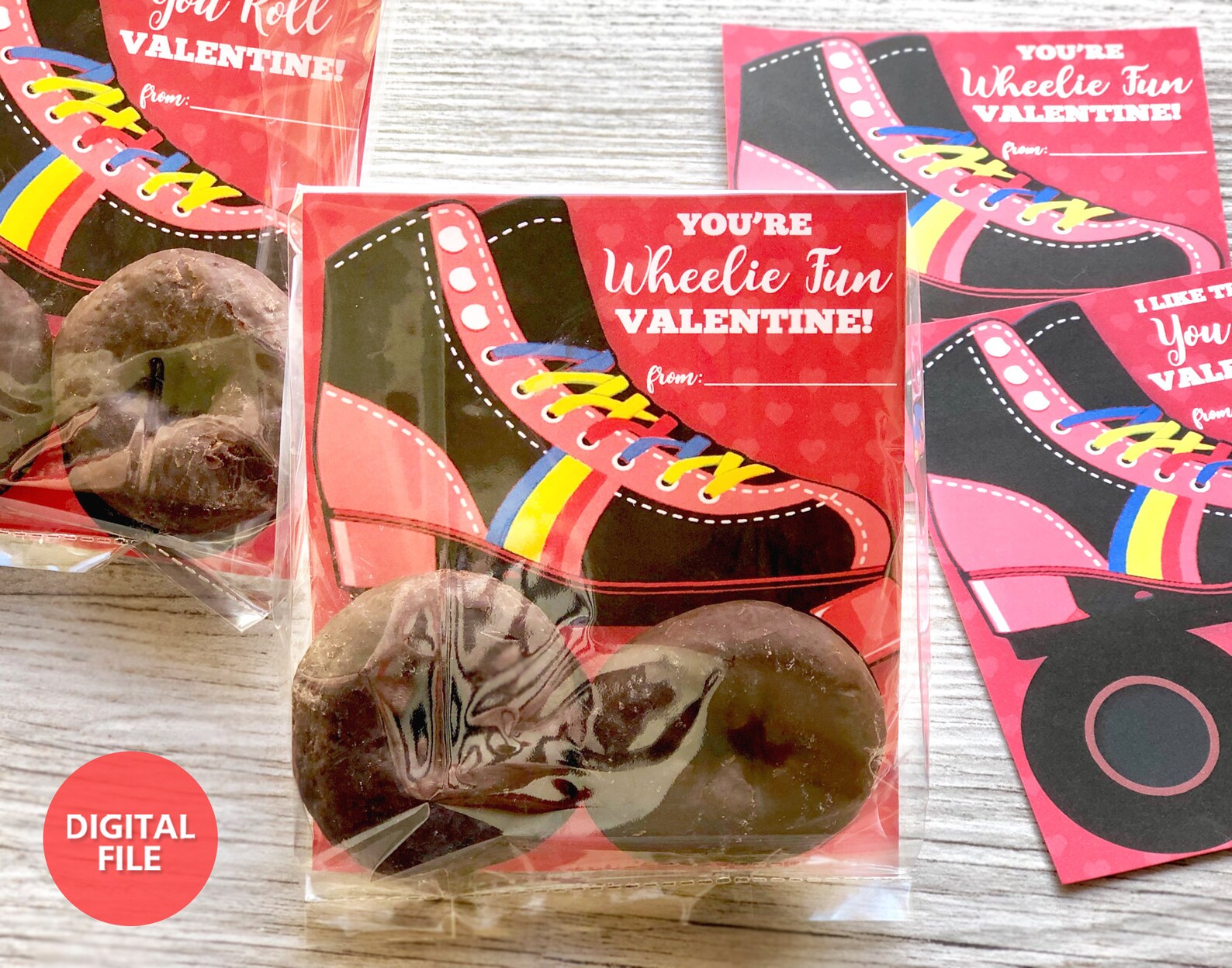 Valentine Roller Skate Donut Cards, Skate Printable Valentine Cards for ...