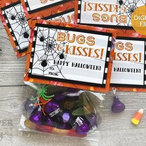 Halloween Bugs & Kisses Printable Treat Bag Topper, Classroom Treat Bag ...