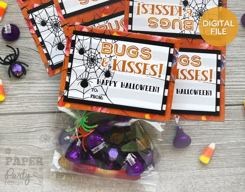 Halloween Bugs & Kisses Printable Treat Bag Topper, Classroom Treat Bag ...