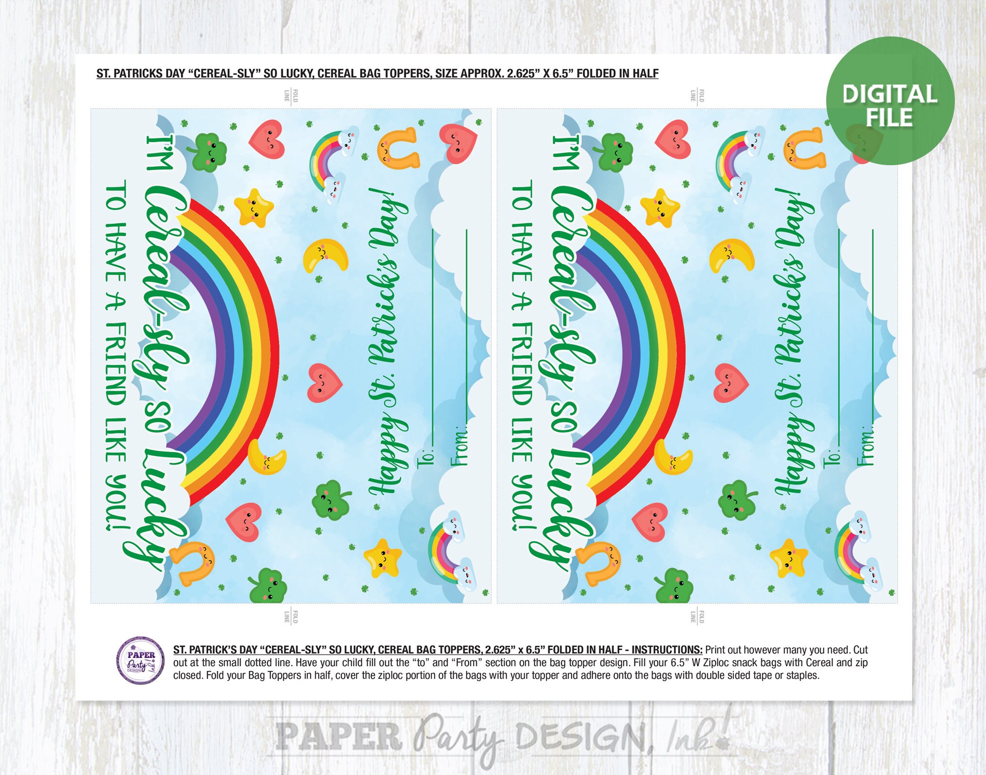 Printable St. Patrick's Day Cereal-sly so Lucky Bag Topper, St. Patrick ...