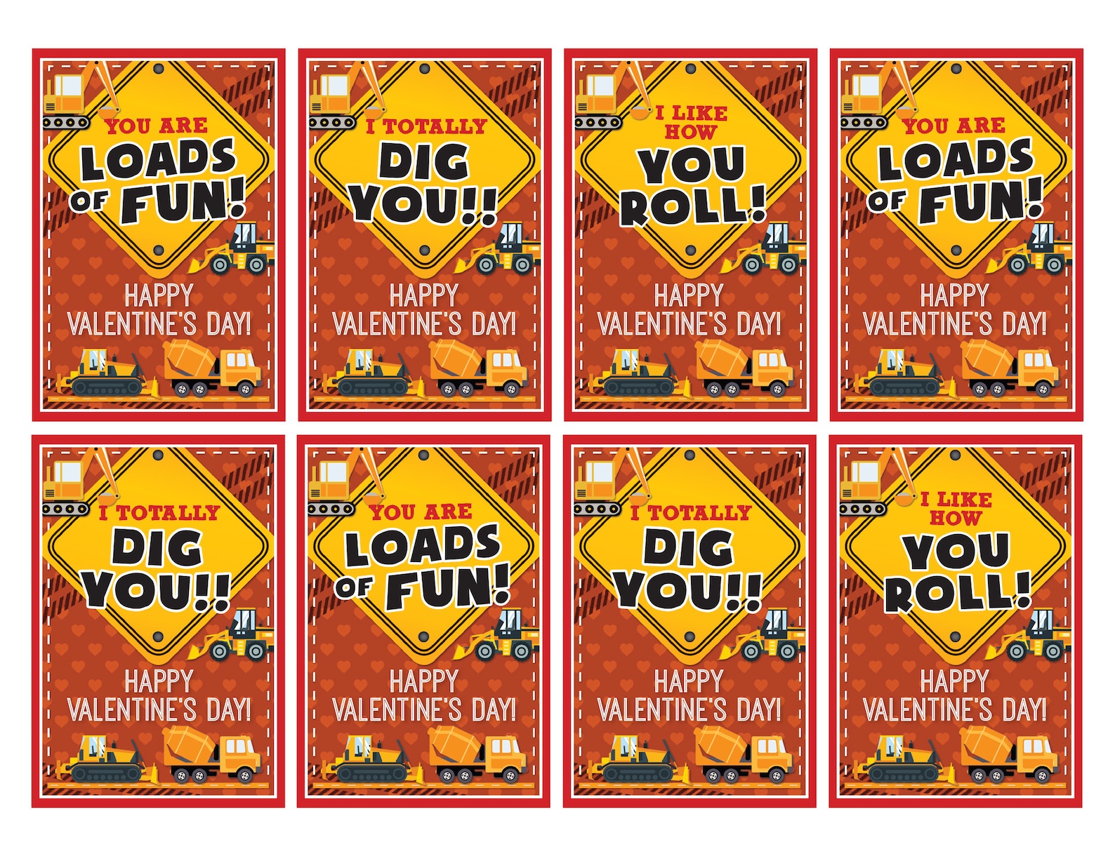 Printable Valentine's Day Construction Themed Cards - Etsy