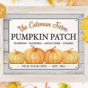 Fall Wall Art, Pumpkin Patch Printable, Fall Family Sign, Personalized ...