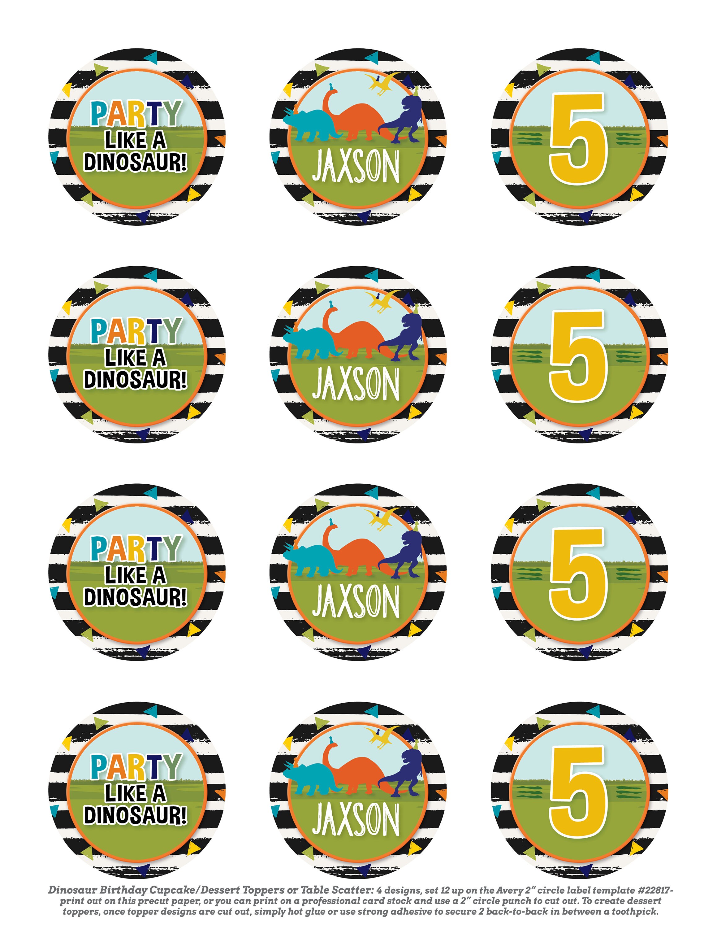 Dinosaur Birthday Cupcake Toppers Dinosaur Printable Toppers | Etsy