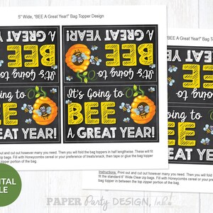 Printable Back to School Bag Topper, It's Going to BEE a Great Year Bag ...