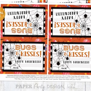 Halloween Bugs & Kisses Printable Treat Bag Topper, Classroom Treat Bag ...