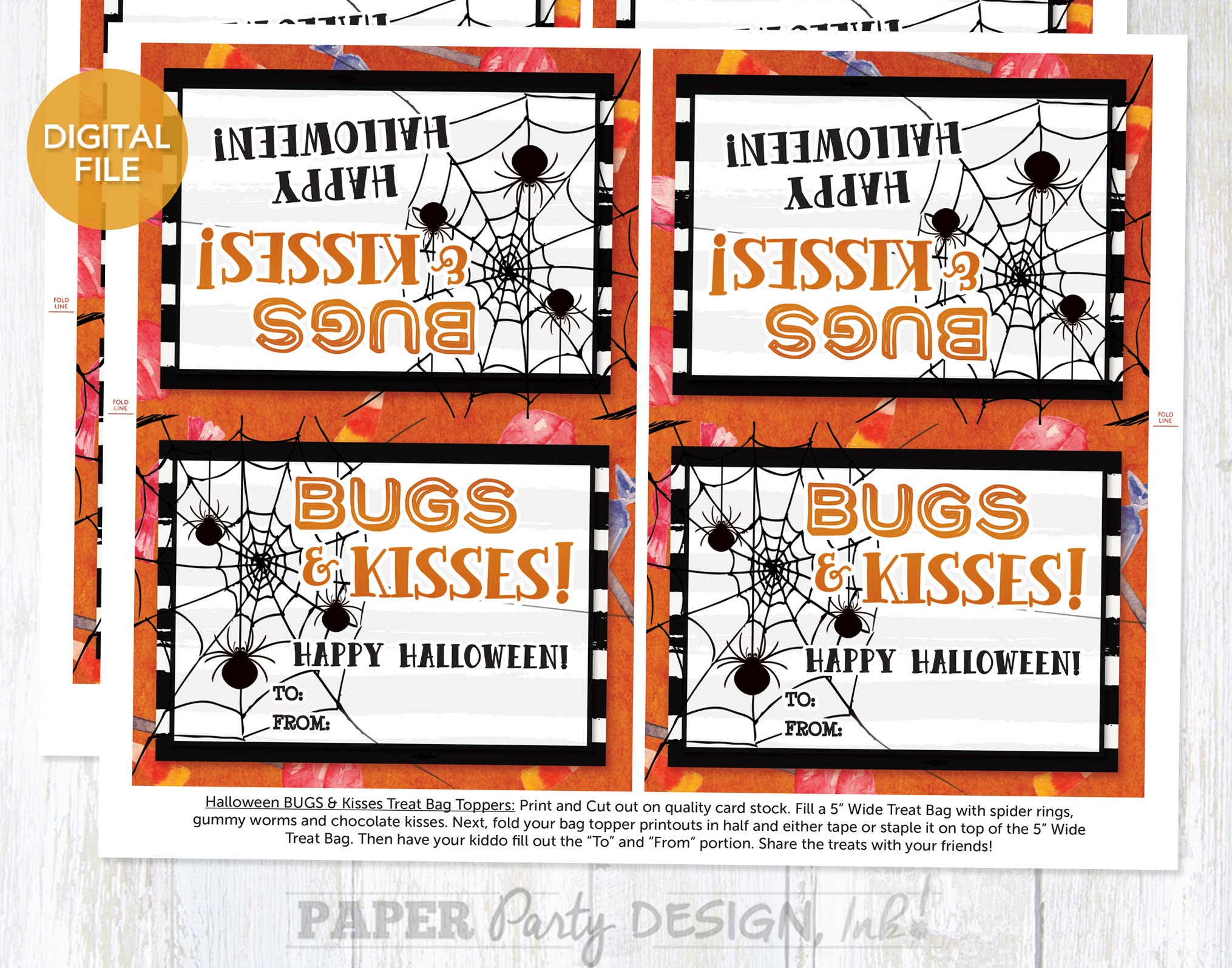 Halloween Bugs & Kisses Printable Treat Bag Topper Classroom - Etsy