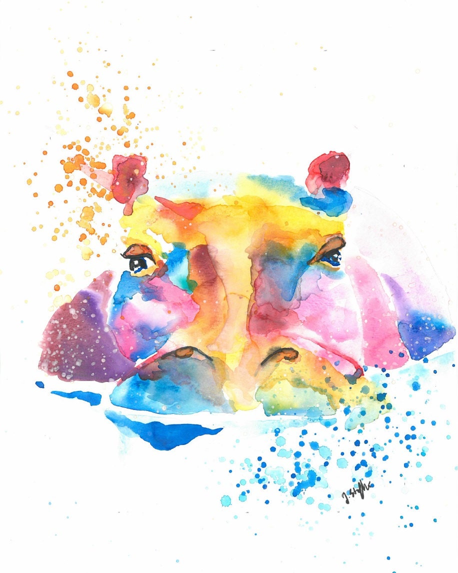 Hippo Watercolor - Painted Print - Etsy