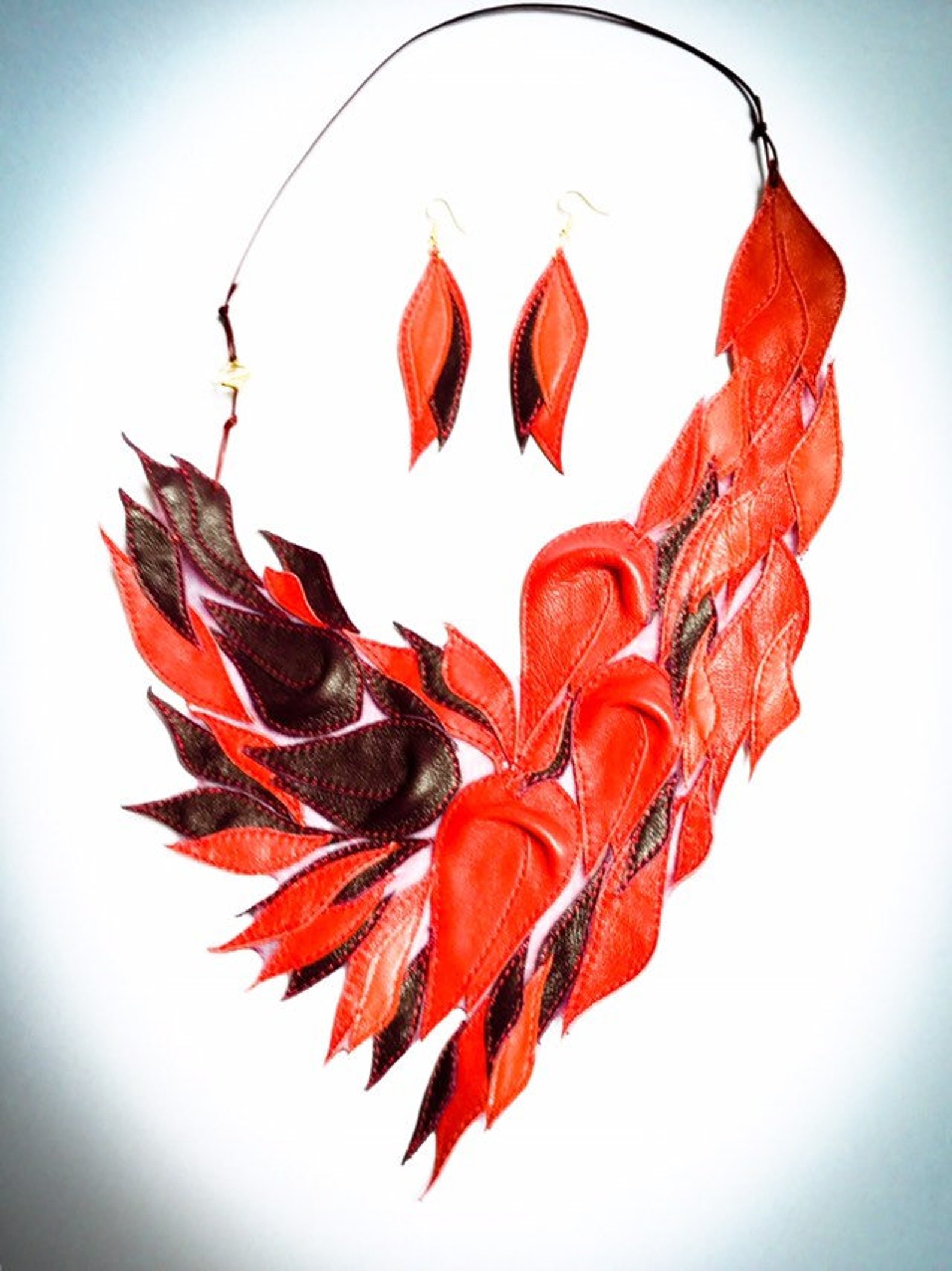 Red Purple Leather Bib Necklace, Flowers Embroidery Jewelry - Etsy
