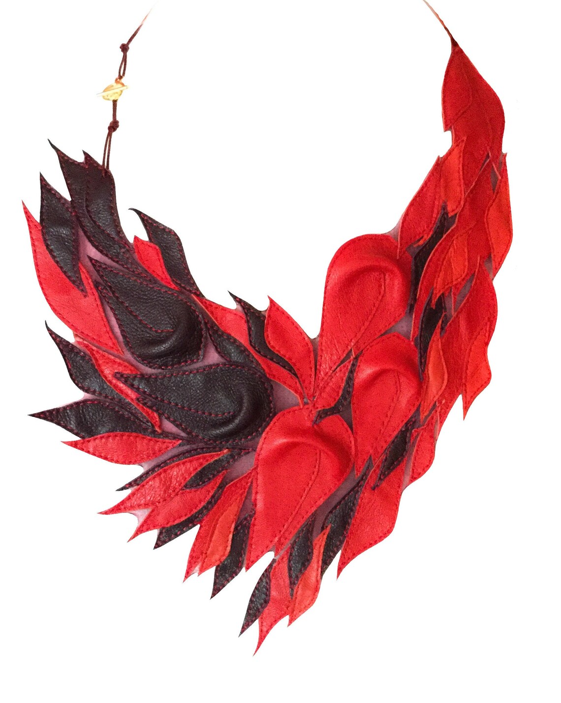 Red Purple Leather Bib Necklace, Flowers Embroidery Jewelry - Etsy