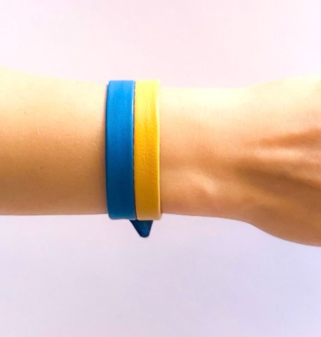 Stand With Ukraine, Ukrainian Flag Leather Bracelet, Ukraine Support ...