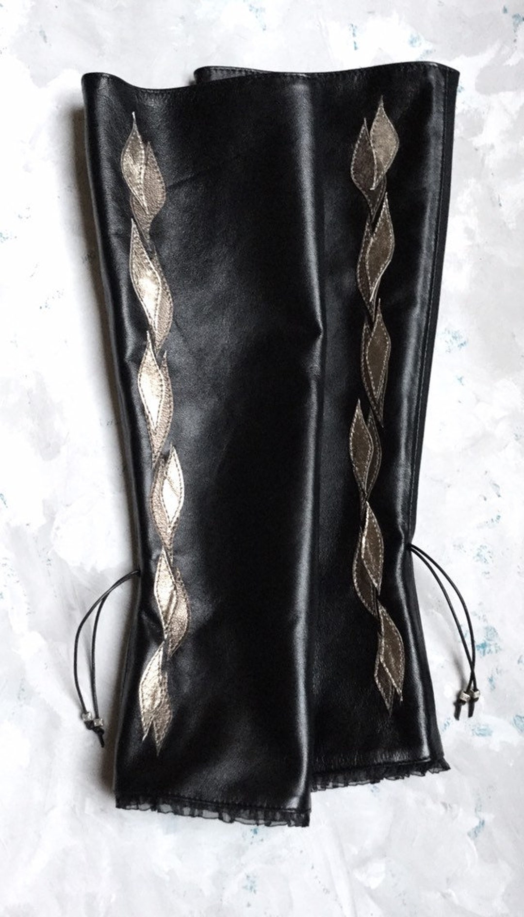 Leather Fingerless Gloves: Long Arm Gauntlets With Silver Leaves - Etsy