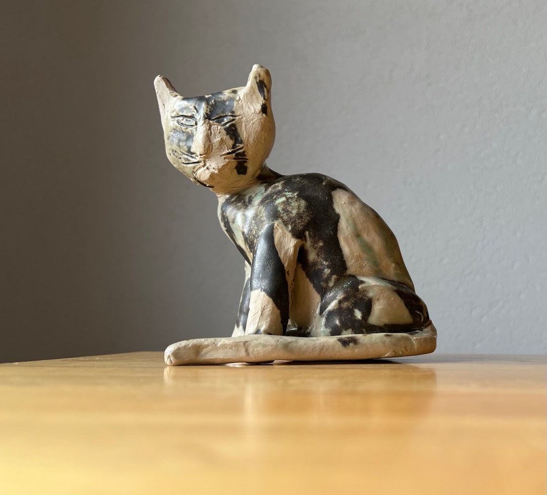 Original Clay Cat Sculpture - Adorable and Grumpy Gray Kitty With Touch ...