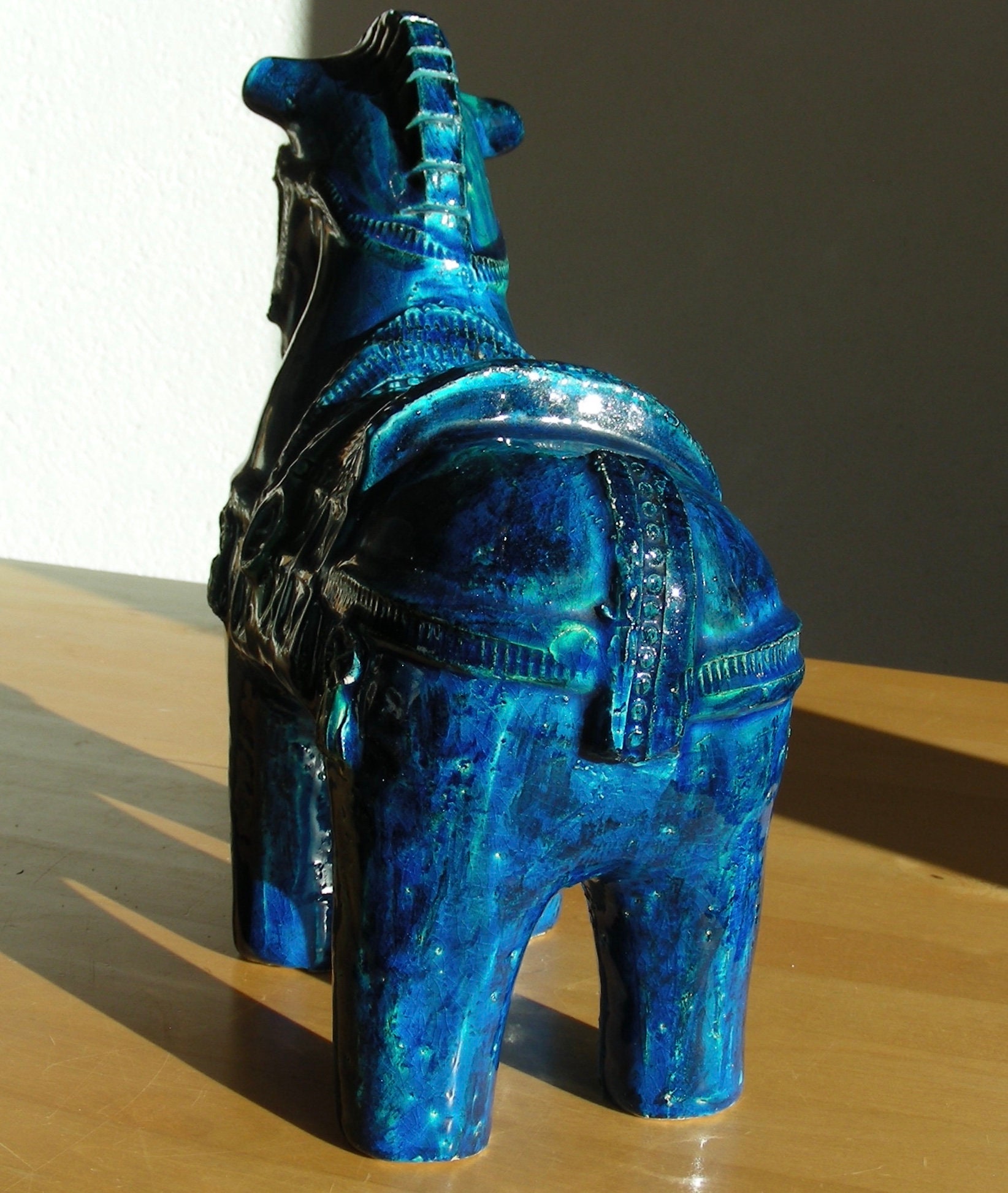 Bitossi horse, vintage Rimini Blue, Aldo Londi design