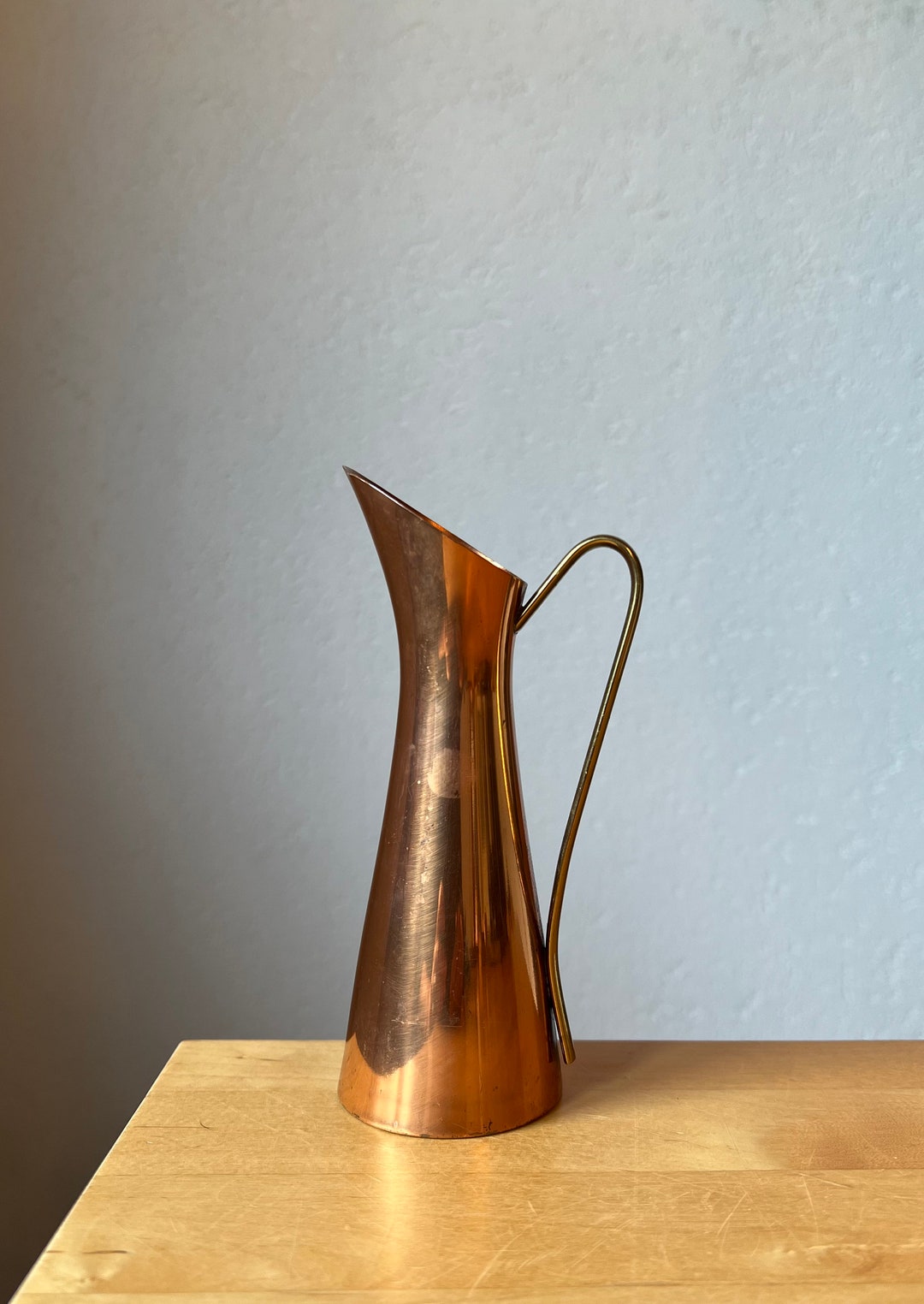 Copper MCM Vase With Brass Handle Mid Century Design - Etsy