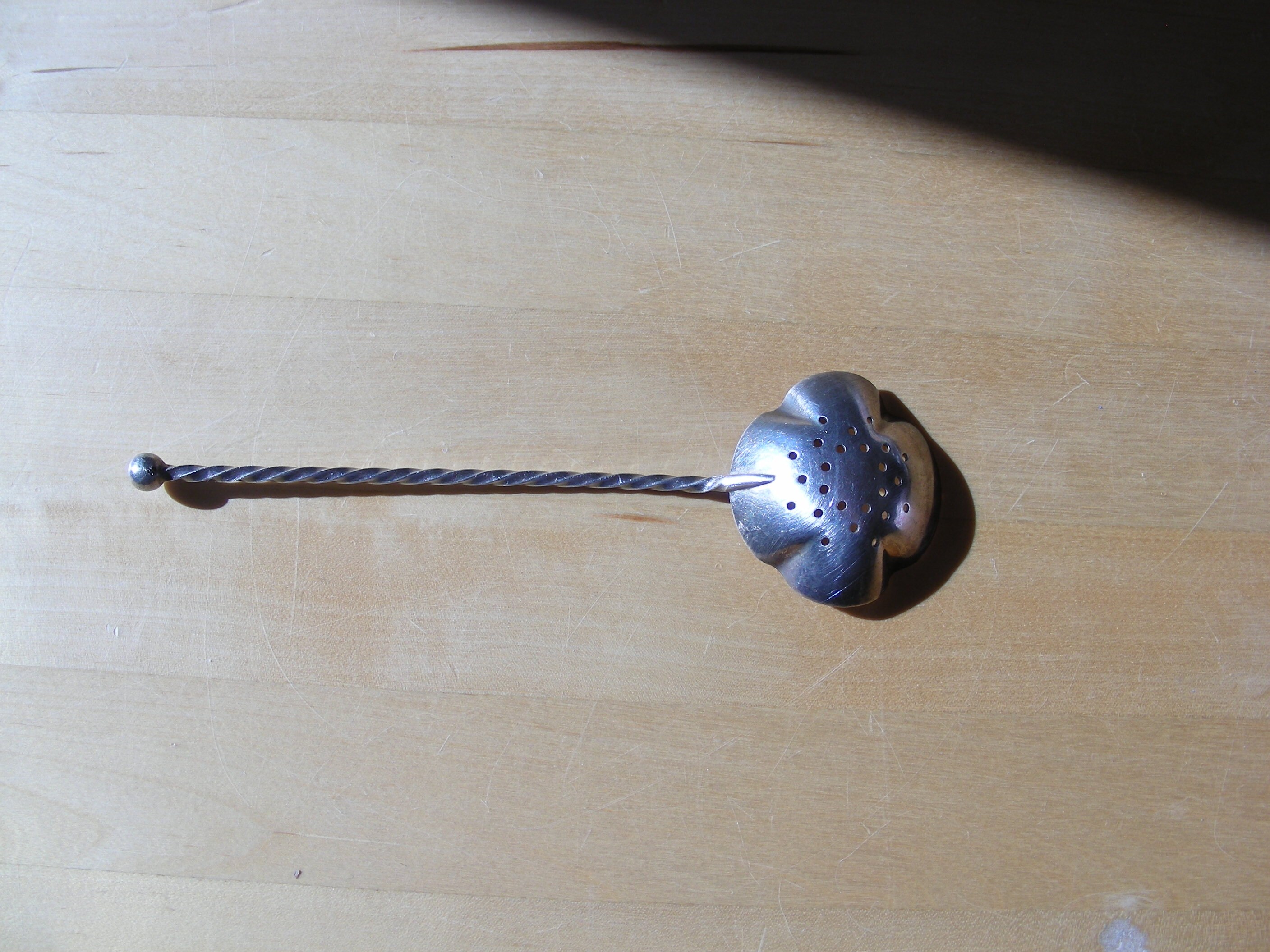 Long handled straining spoon, silver plated, vintage