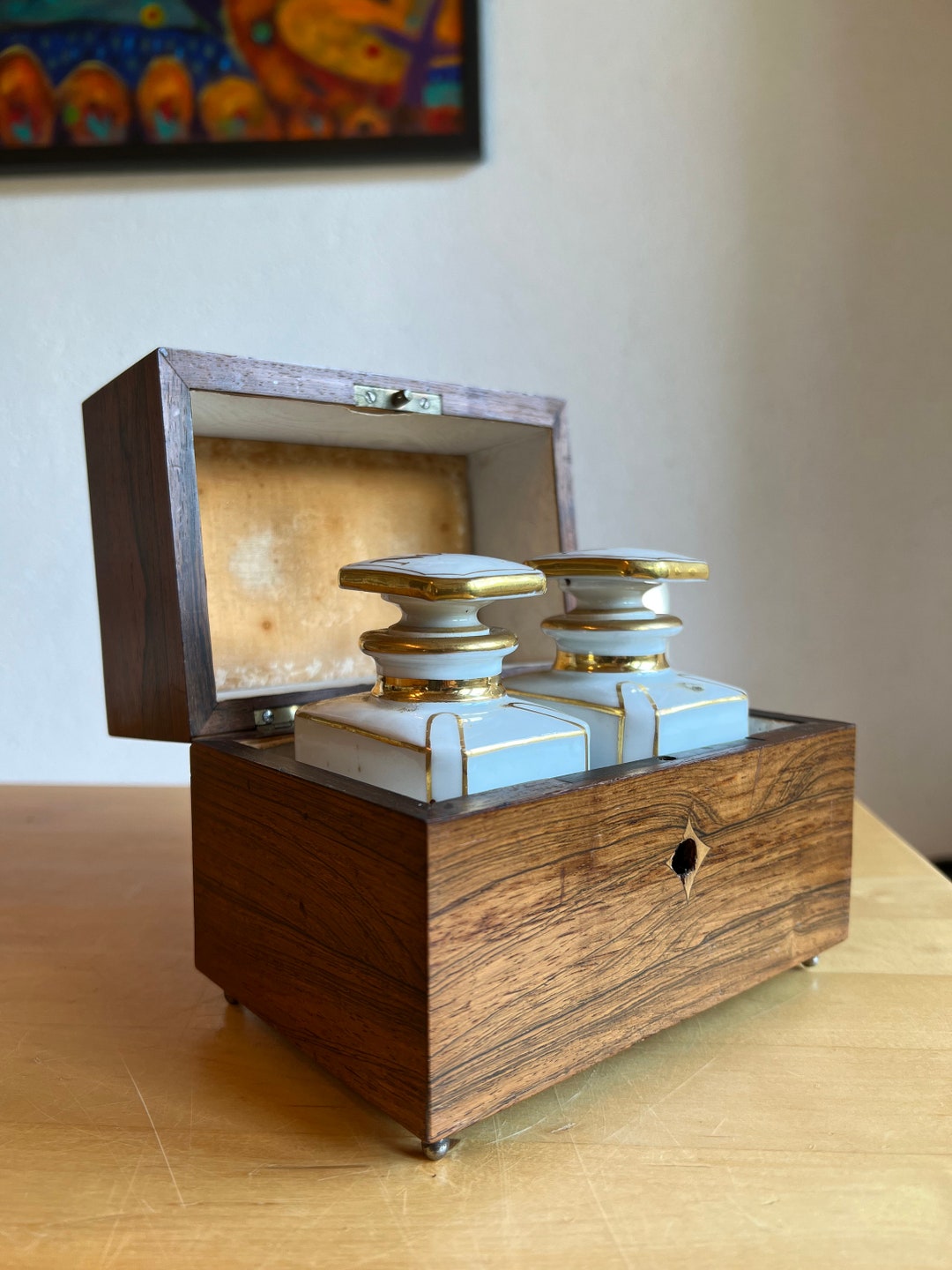 Tea Caddy With Black and Green Tea Bottles and Key - Etsy