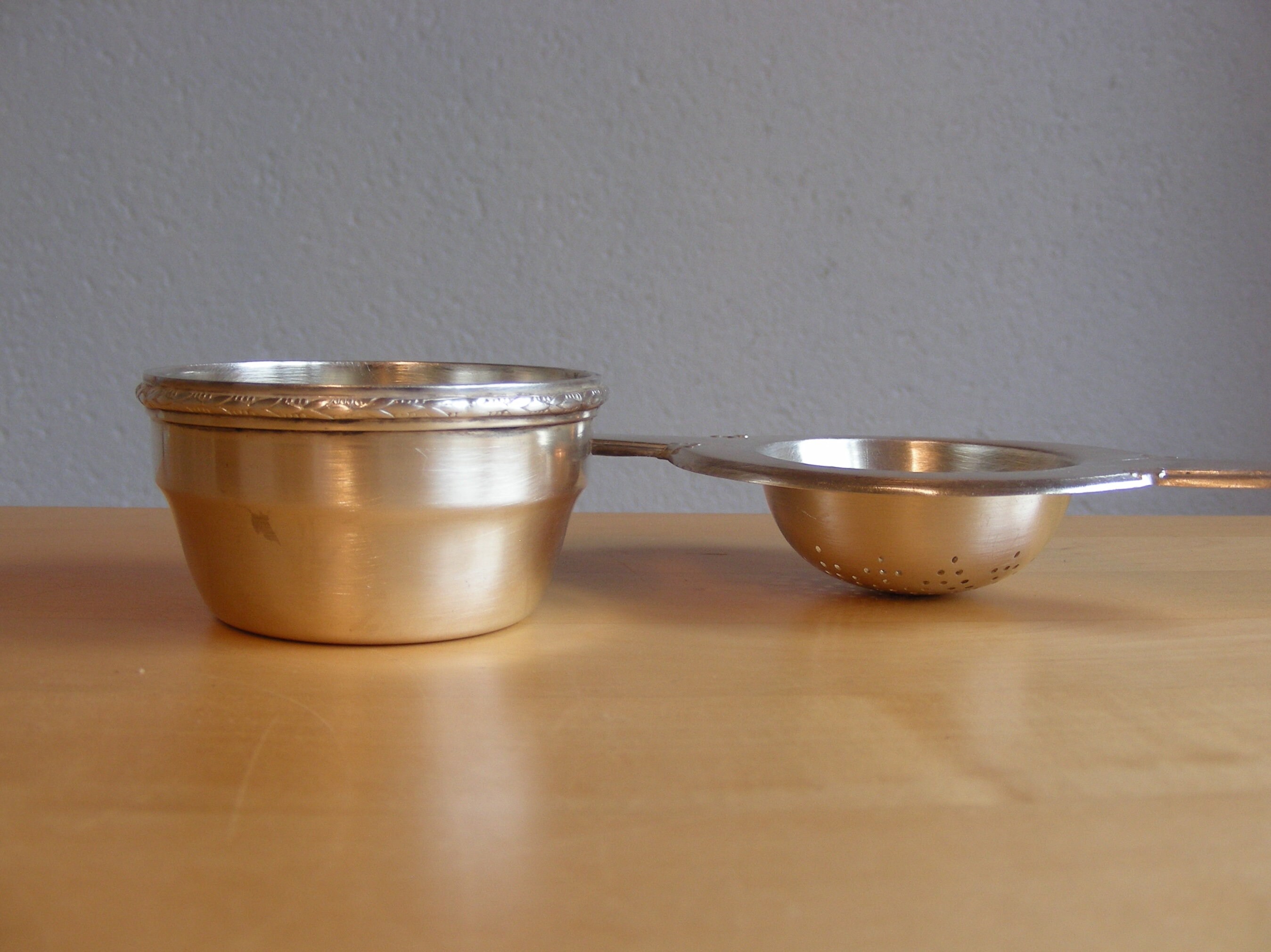 Vintage, double handled, tea strainer, tea sieve and rest