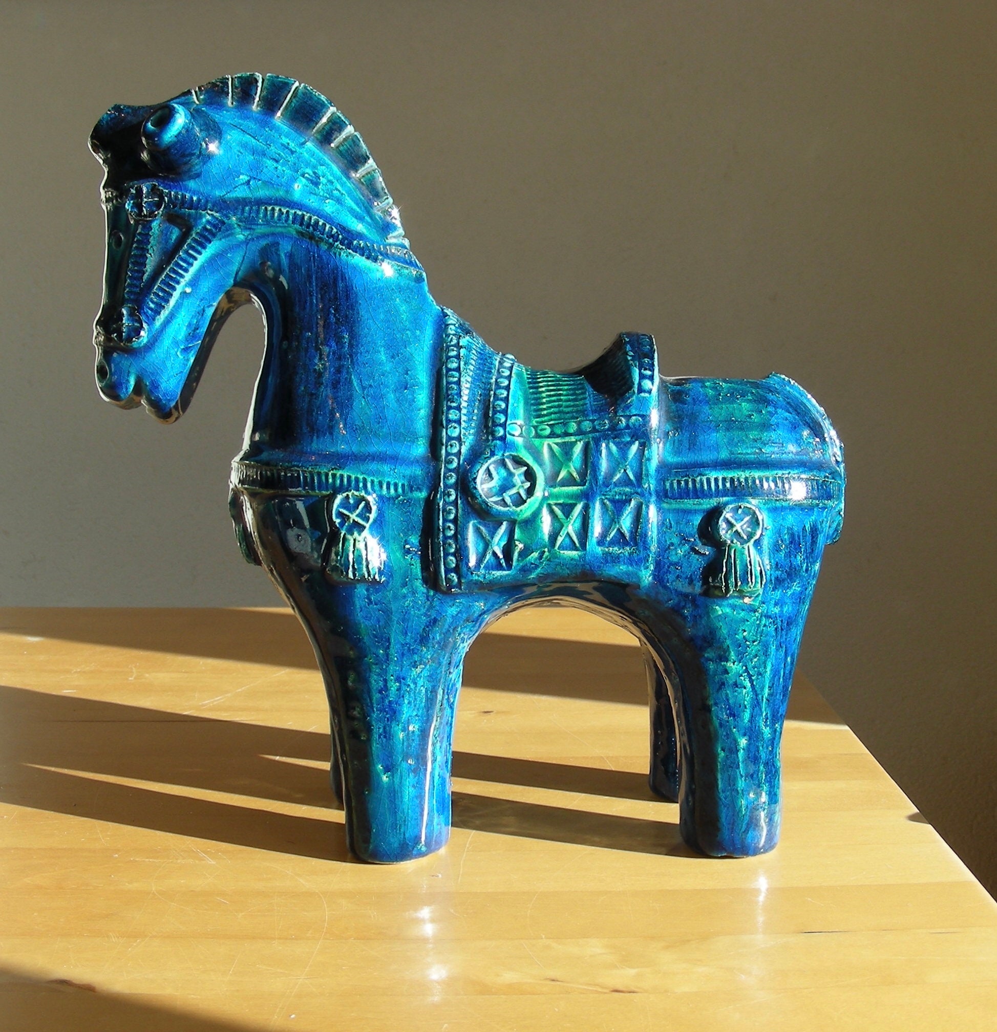 Bitossi horse, vintage Rimini Blue, Aldo Londi design