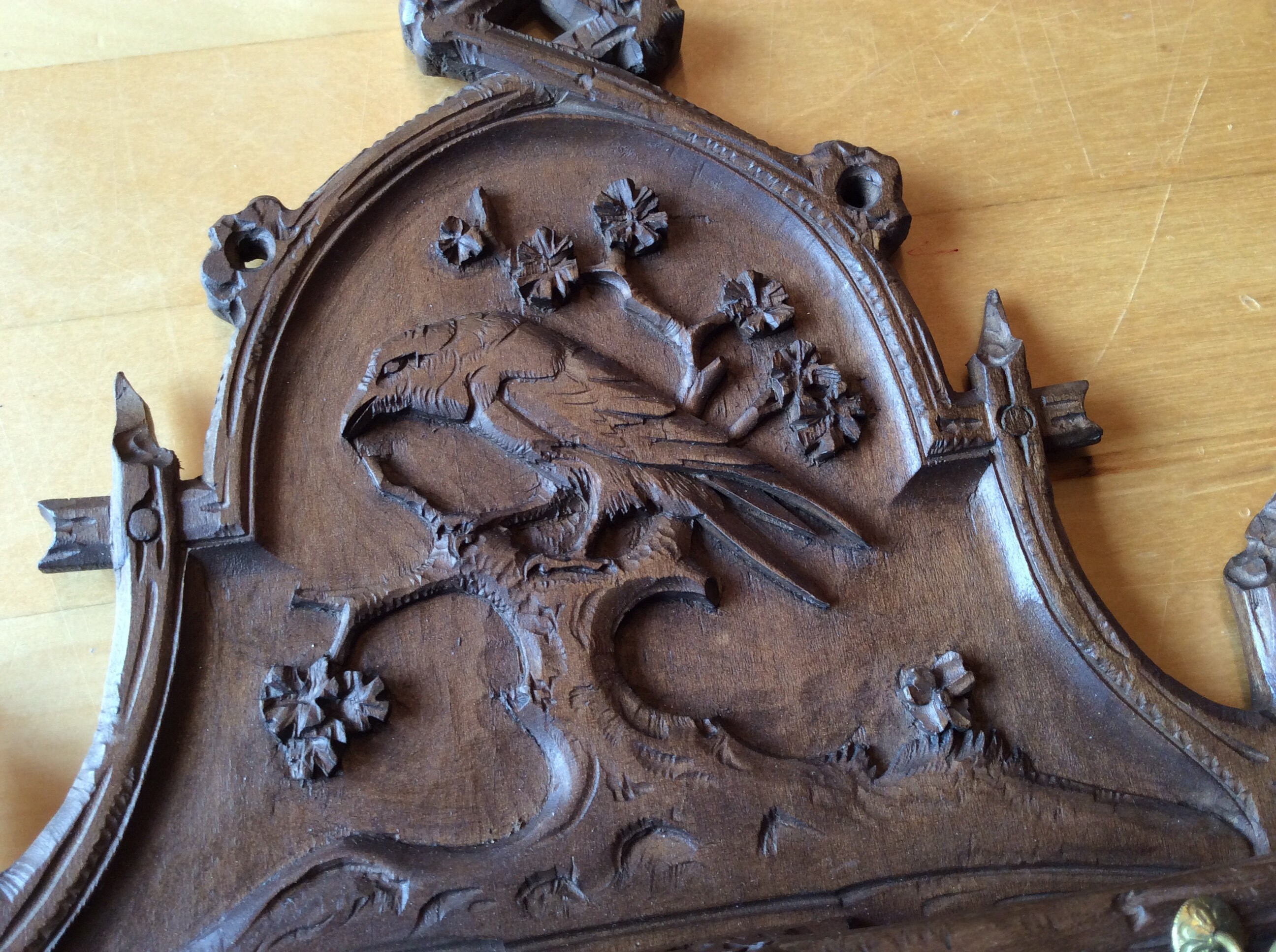 Hand carved, vintage key holder panel from Brienz, Switzerland, Turn of ...