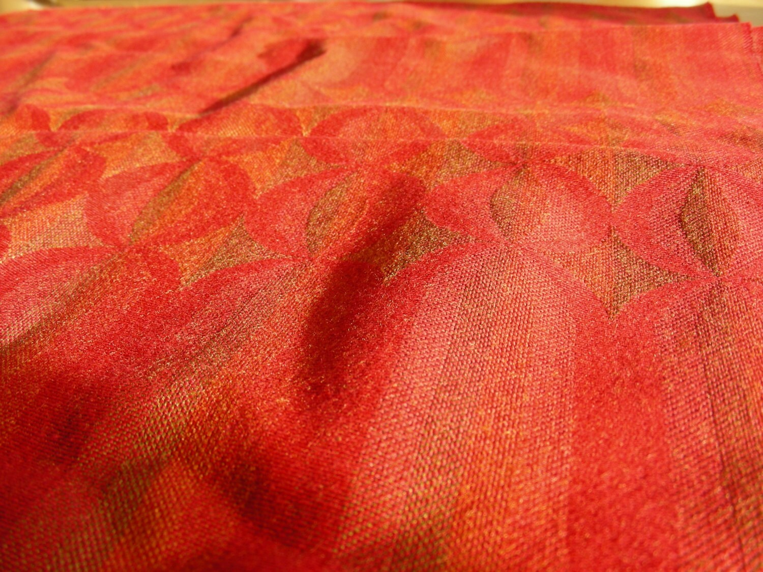 Vintage Fabric red, orange, light green geometric design