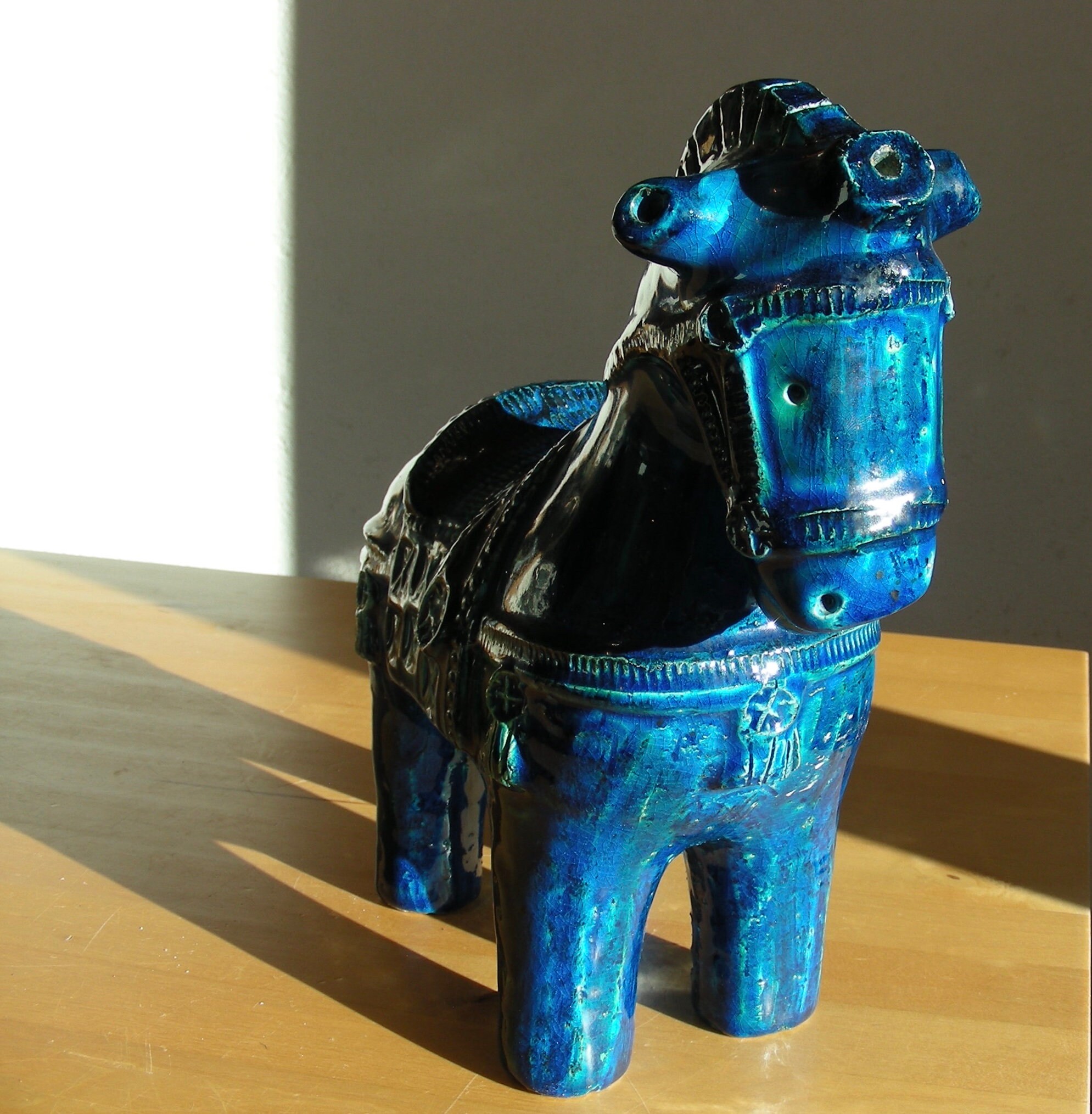 Bitossi horse, vintage Rimini Blue, Aldo Londi design