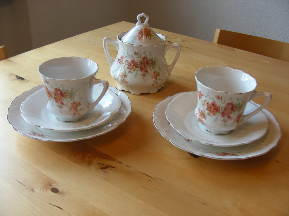 Victorian Tea Cups saucers Dessert Plates and Sugar Bowl - Etsy