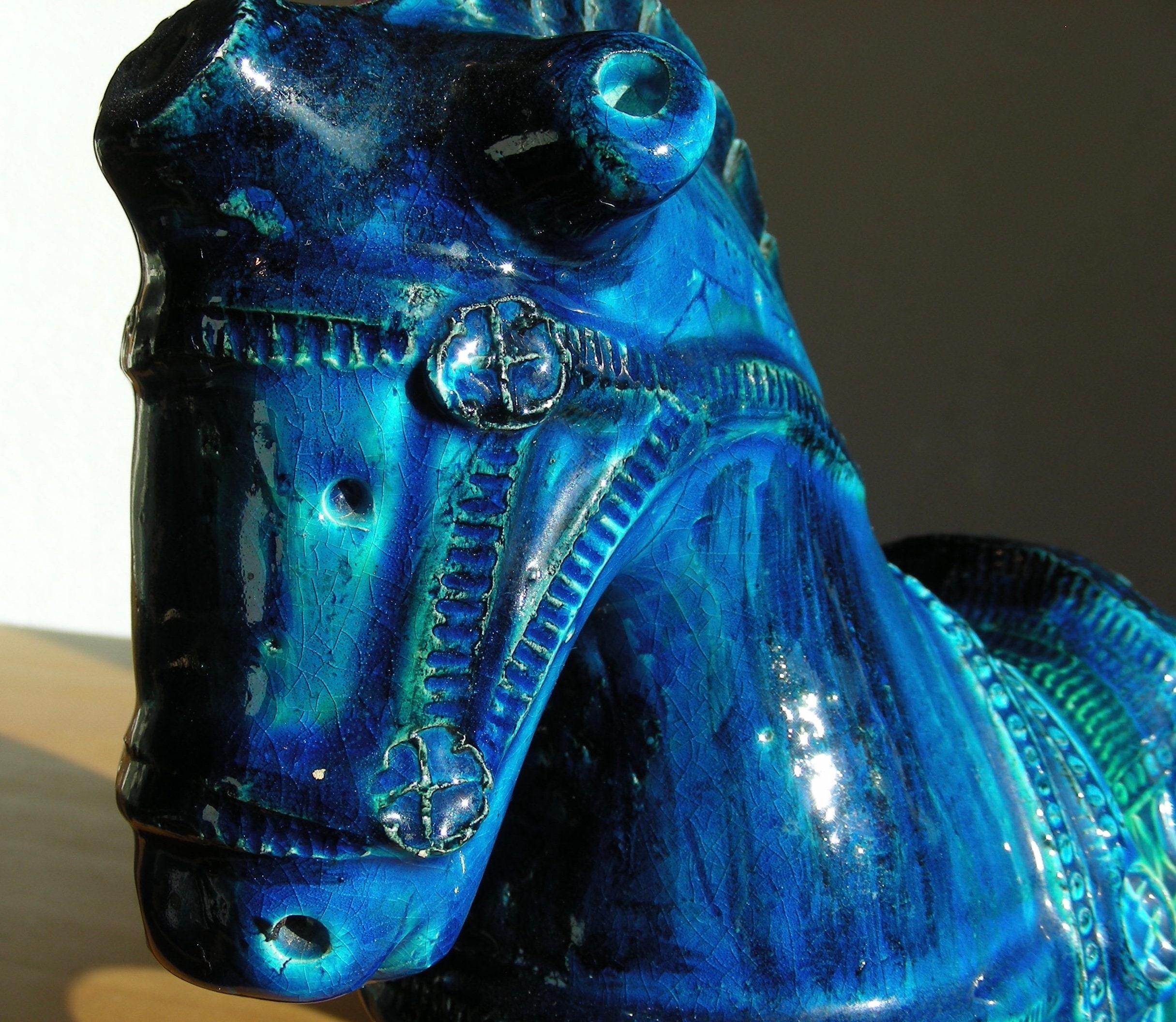 Bitossi horse, vintage Rimini Blue, Aldo Londi design