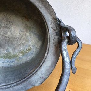 Antique Metal Pot, Heavy Hammered Round Bottom Kettle With Handle ...