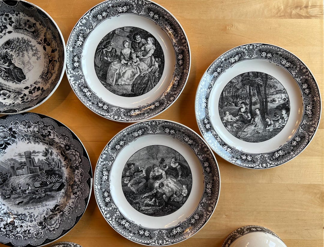 Black and White Transferware Collection Tea Cups Dessert Plates - Etsy