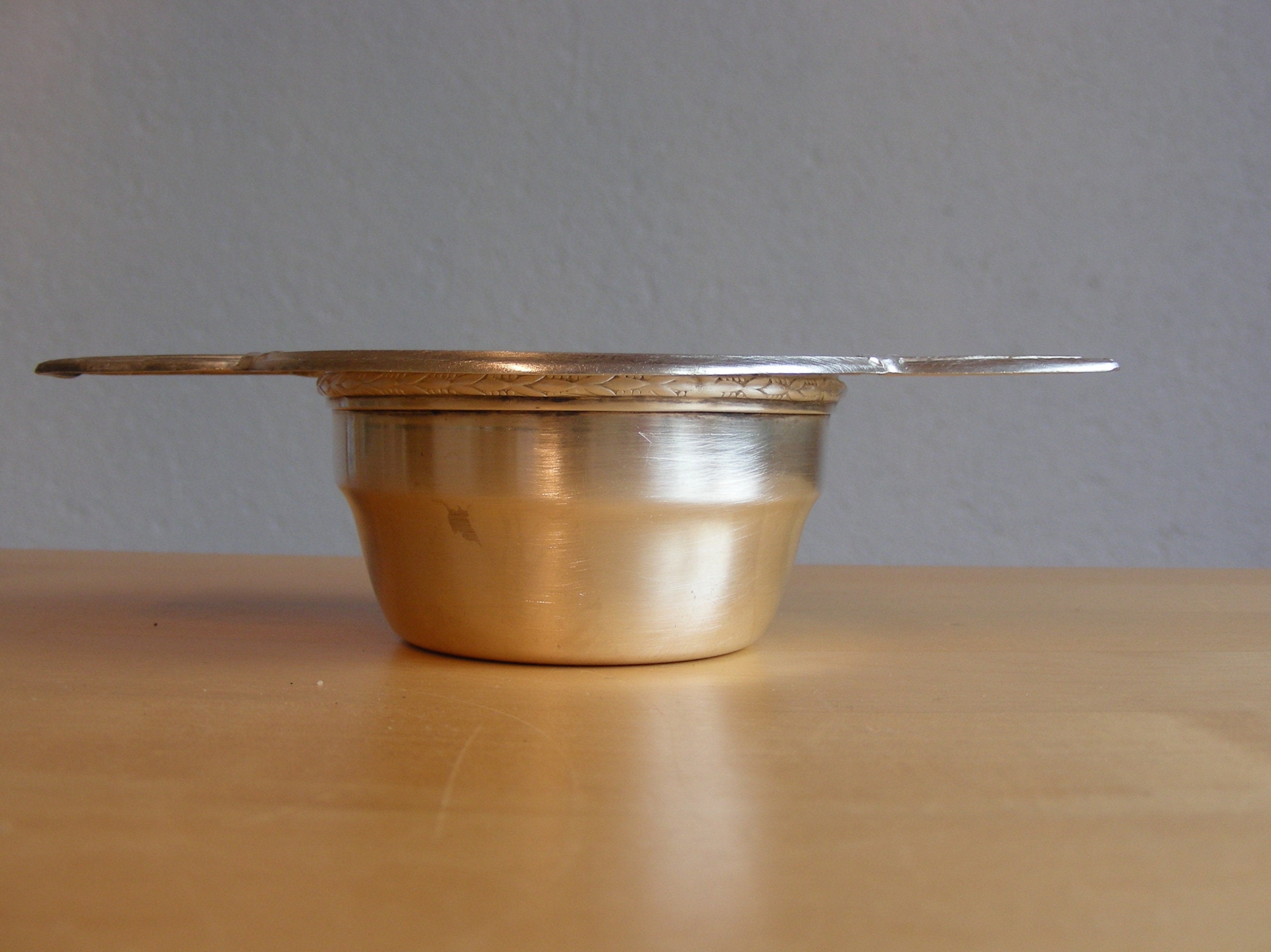 Vintage, double handled, tea strainer, tea sieve and rest