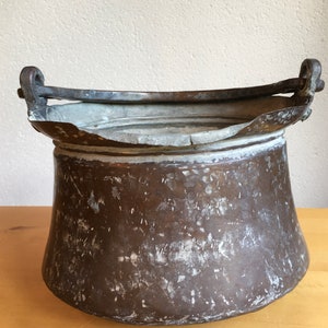 Antique Metal Pot, Heavy Hammered Round Bottom Kettle With Handle ...