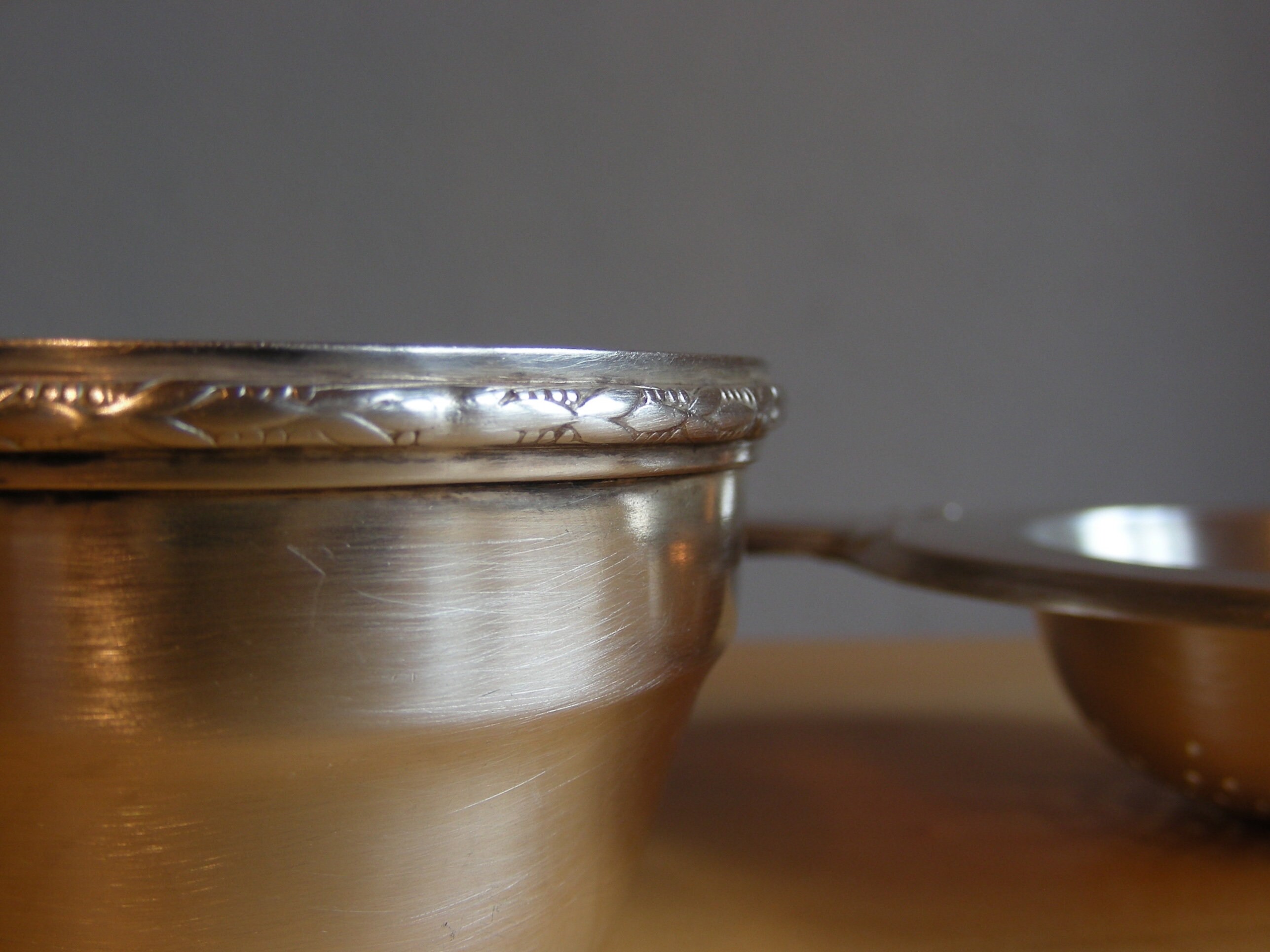 Vintage, double handled, tea strainer, tea sieve and rest