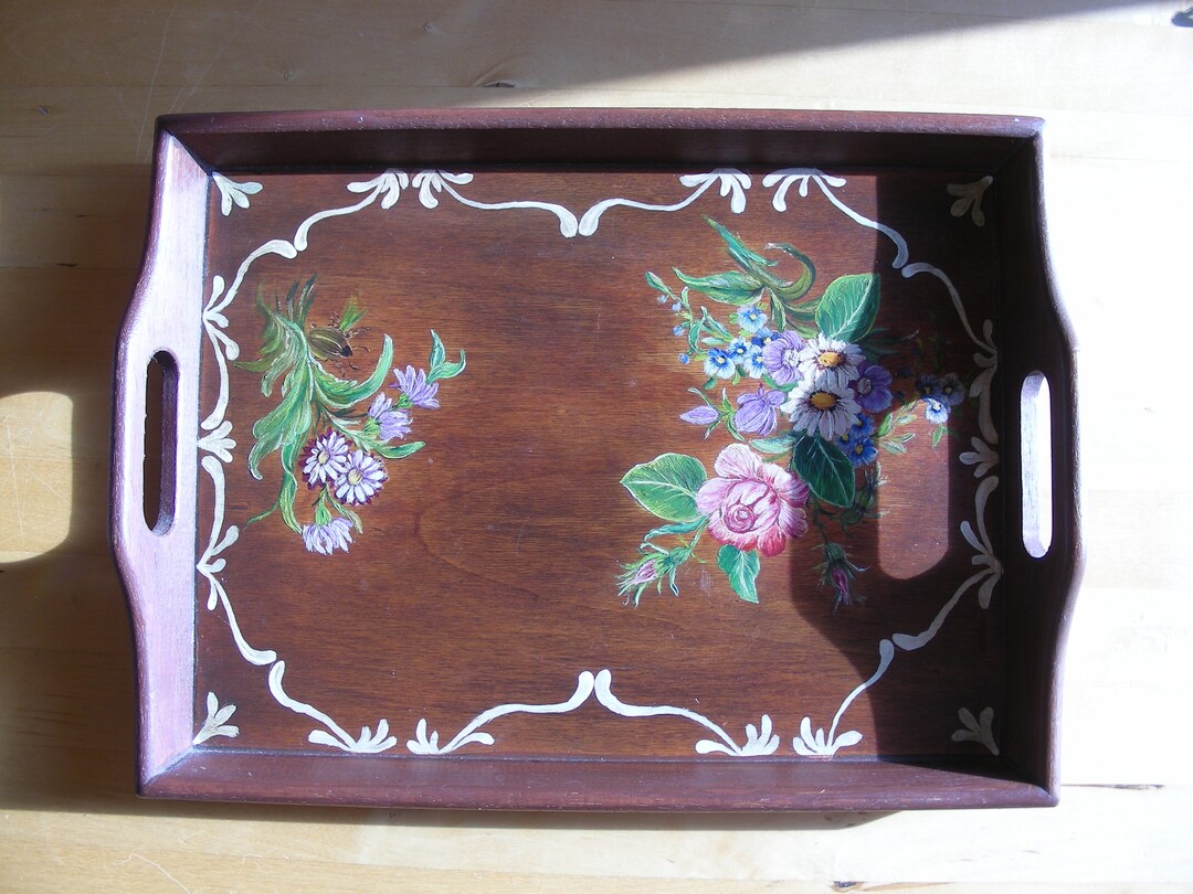 Vintage Rectangular, Hand Painted, Wood Tray - Etsy