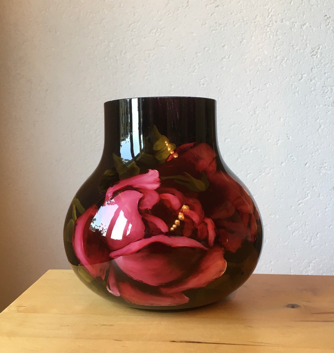 Art Nouveau Rose Glass Vase 1920 Reverse Painted Glass Vase German Vase ...