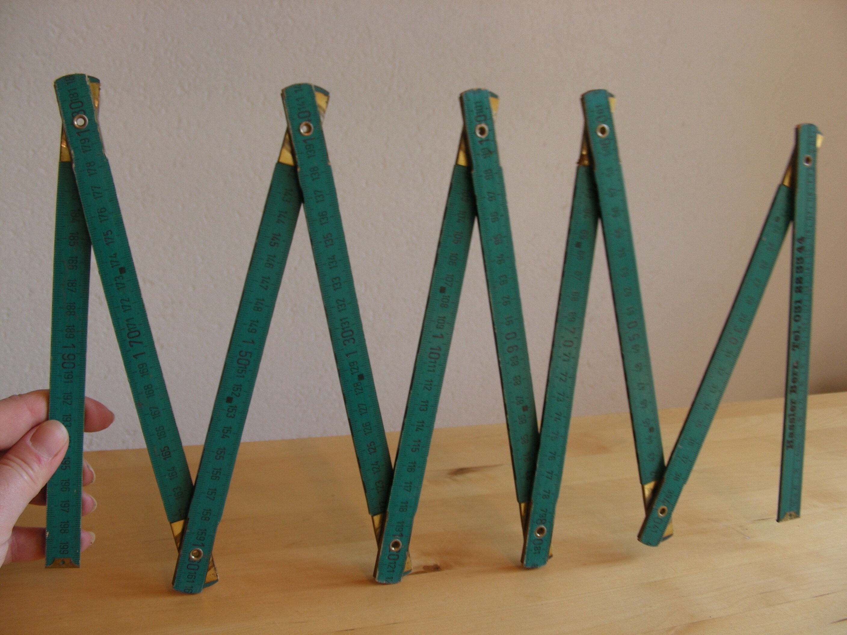 Vintage, green folding ruler, measuring stick, Hassler Bern