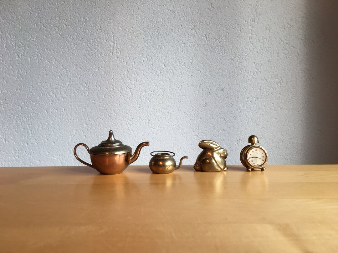 Vintage Brass Miniatures, Set of 4, Miniature Rabbit, Clock, Teapots ...