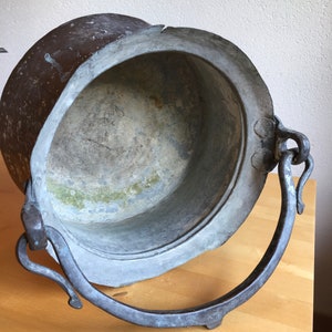 Antique Metal Pot, Heavy Hammered Round Bottom Kettle With Handle ...