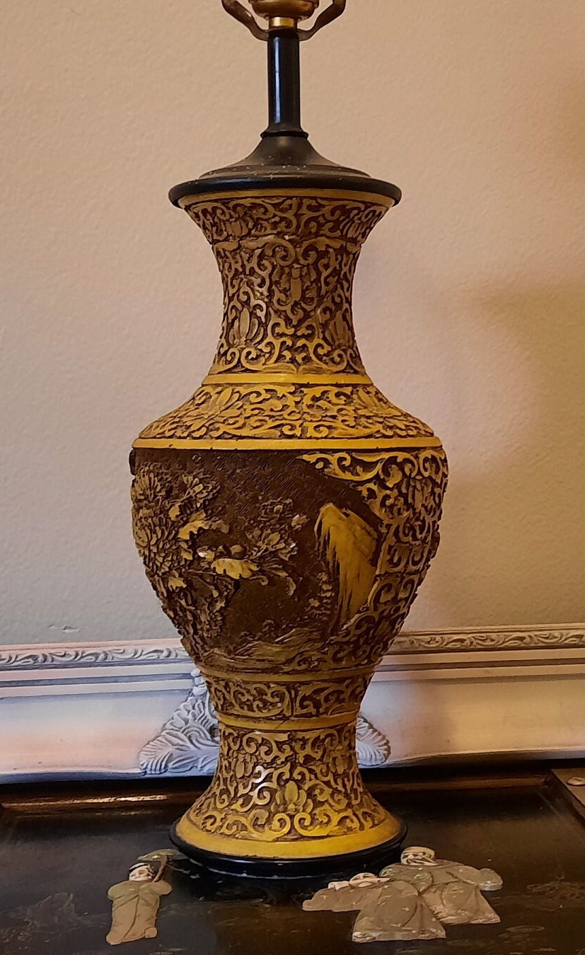 Vintage Asian Lamp Antique Lamp Cinnabar Lamp Asian Lamp Chinese Lamp ...