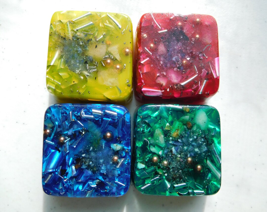 4 Transparent Mini Cube Tower Busters Green Yellow Red Blue Positive ...