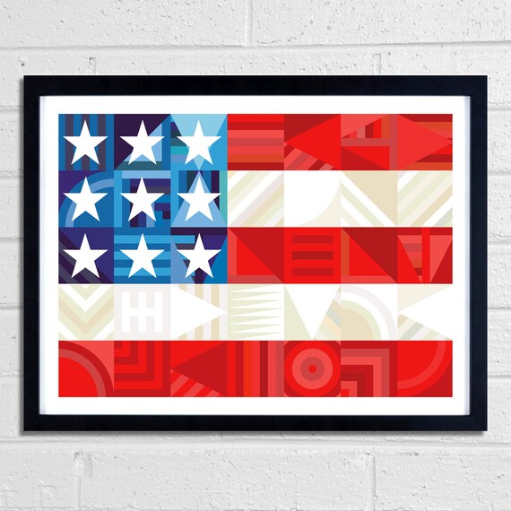 USA Flag Art Print Wall Art Geometric United States - Etsy